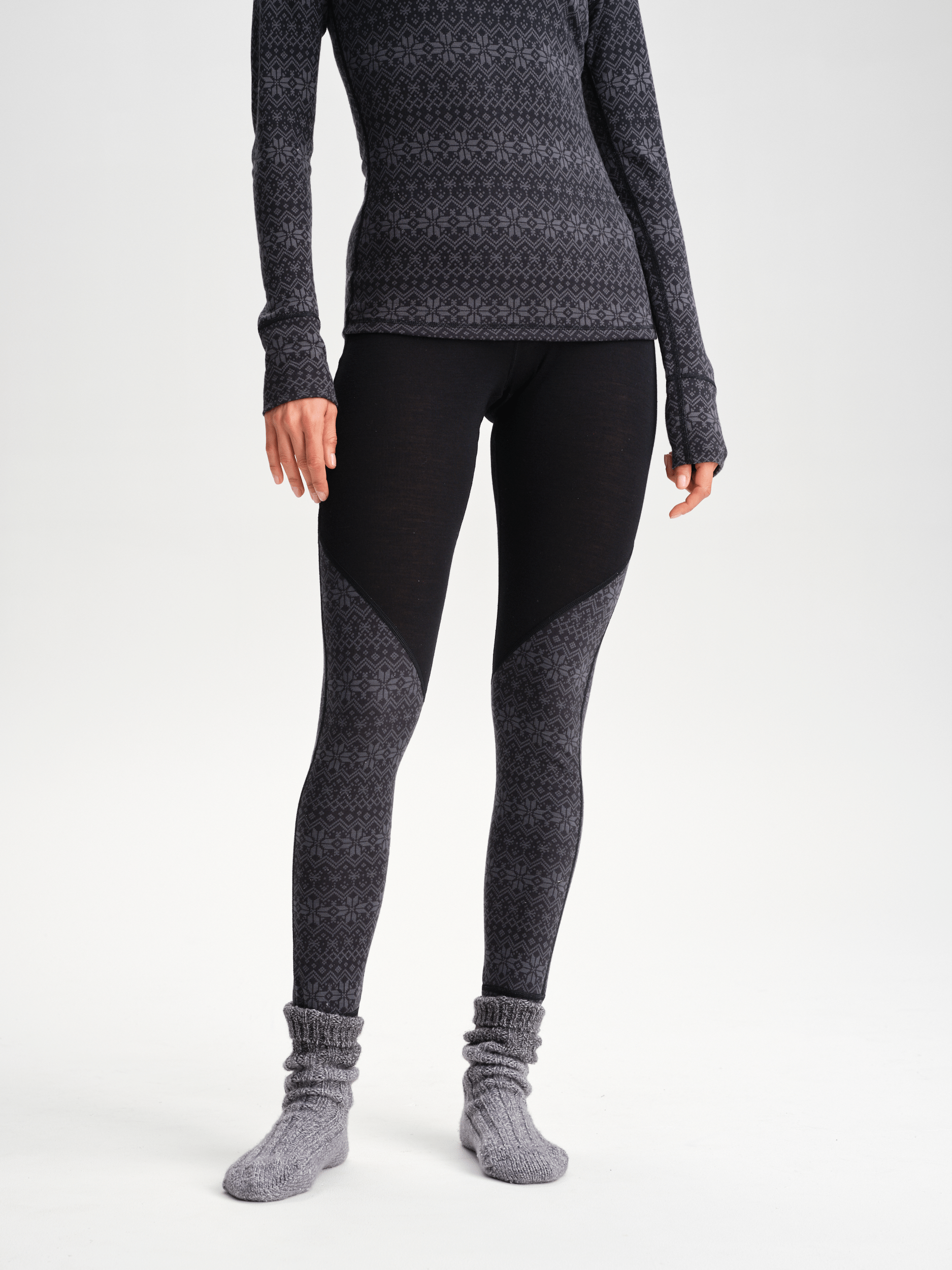 WOOL BASE LAYER PANT BLACK/GREY PATTERN WOMEN